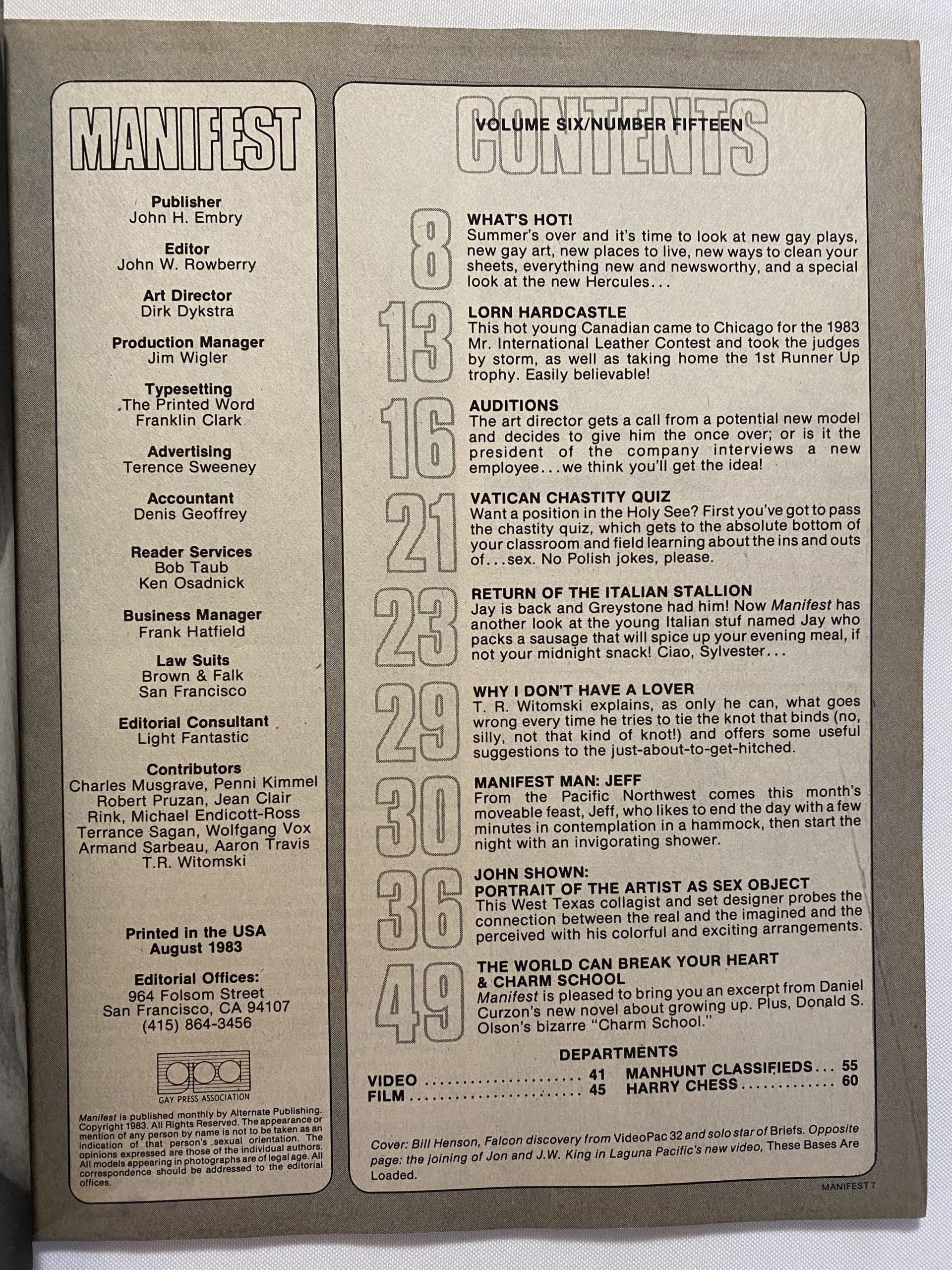 Manifest 1983 Adult Gay Magazine - VM16