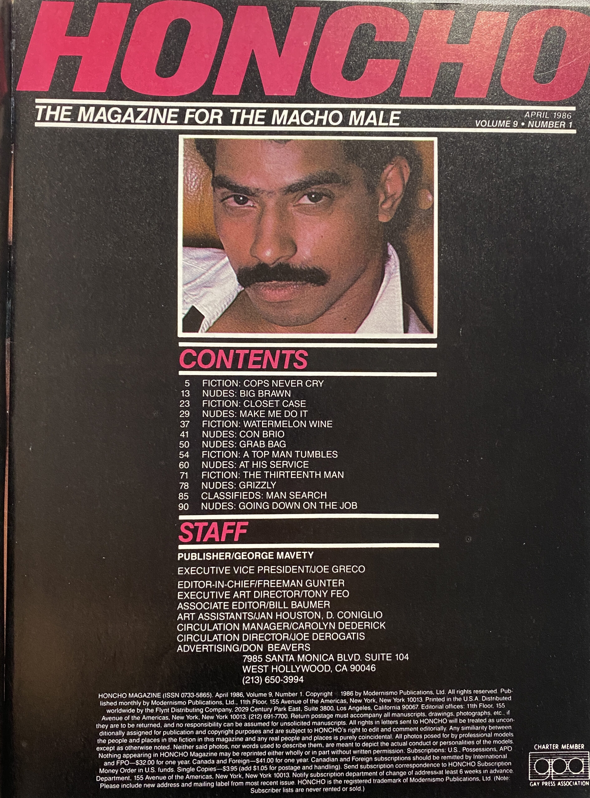 Honcho April 1986 Adult Gay Magazine - VM16