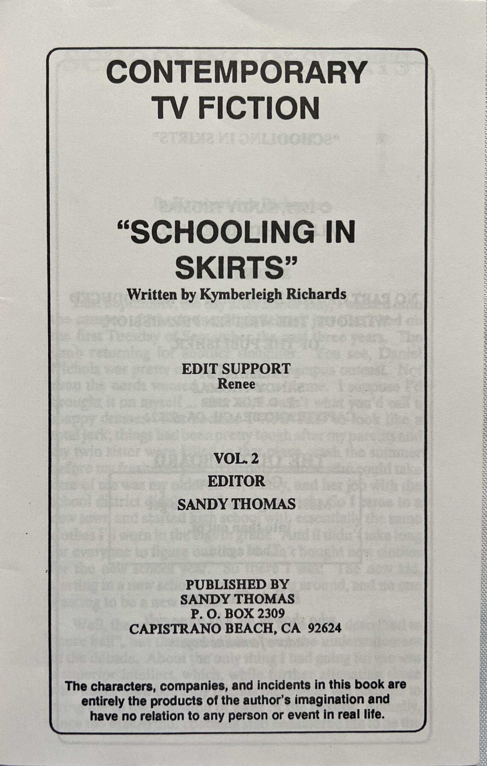 Contemporary TV Fiction "Schooling In Skirts" Vol. 2 1989 Adult ...