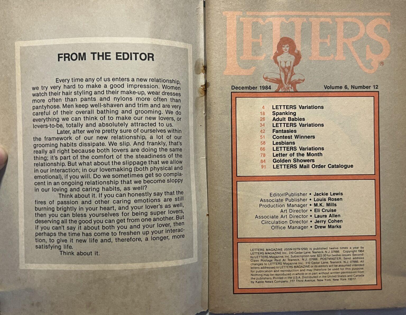The Original Letters 6/12 December 1984 Adult Digest Letters Booklet - VM16