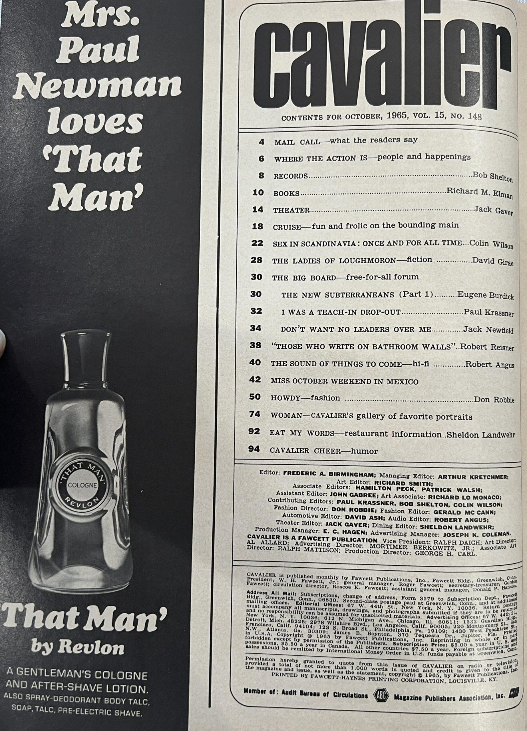 Cavalier October 1965 Pin Up Magazine - VM16