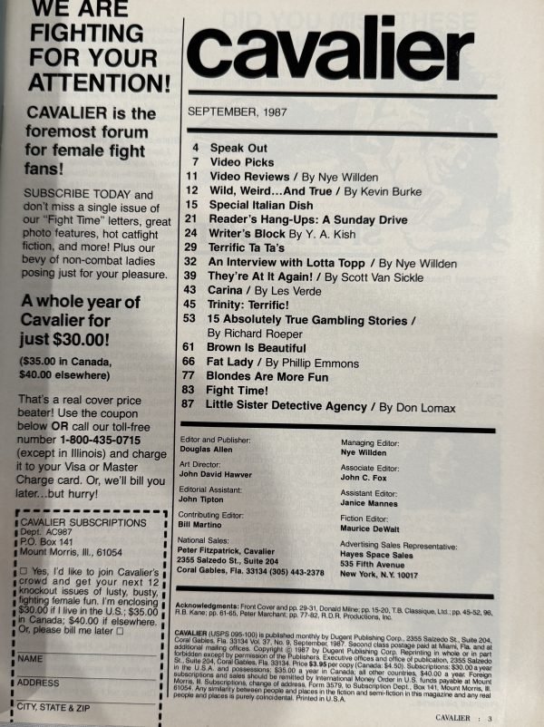 Cavalier September 1987 *CG Sandy, CF Trinity, Totta Topp* - VM16